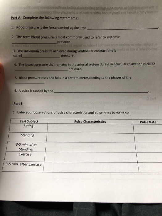 Solved Part A. Complete the following statements: 1. Blood | Chegg.com