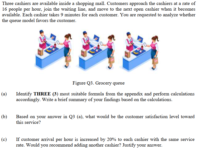 Solved Three cashiers are available inside a shopping mall. | Chegg.com