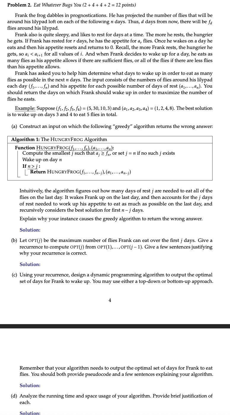 Solved Problem 2. Eat Whatever Bugs You (2+4+4+2=12 points ) | Chegg.com