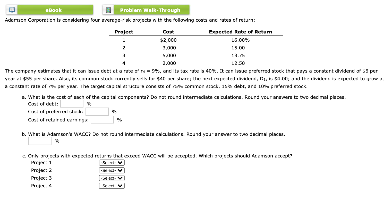 Solved eBook Problem Walk-Through Adamson Corporation is | Chegg.com