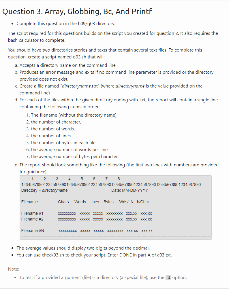 Question 3. Array, Globbing, Bc, And Printf • | Chegg.com