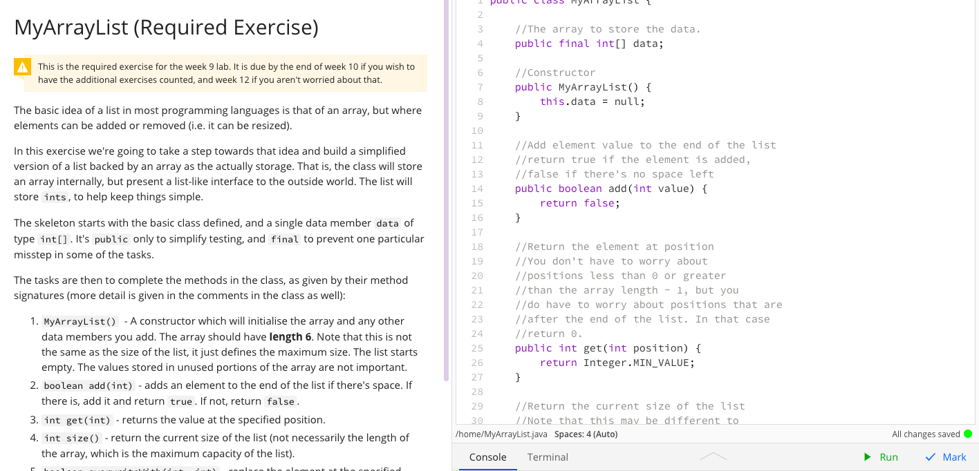 Solved 2 MyArrayList (Required Exercise) 3 //The array to | Chegg.com