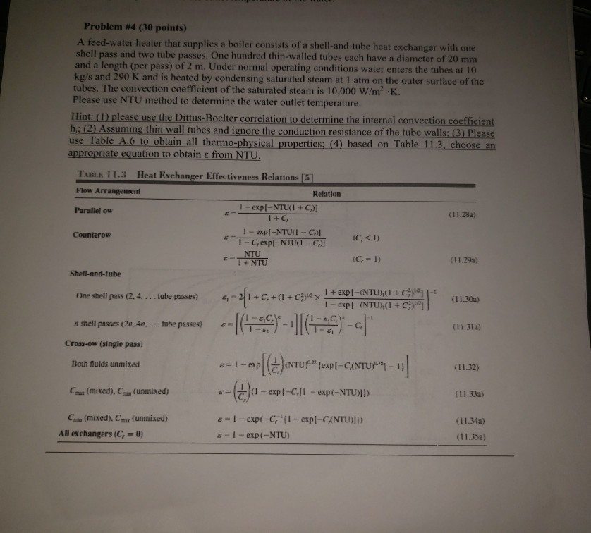 Solved Problem #4 (30 points) A feed-water heater that | Chegg.com