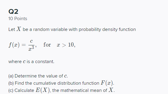 Solved Q2 10 Points Let X be a random variable with | Chegg.com