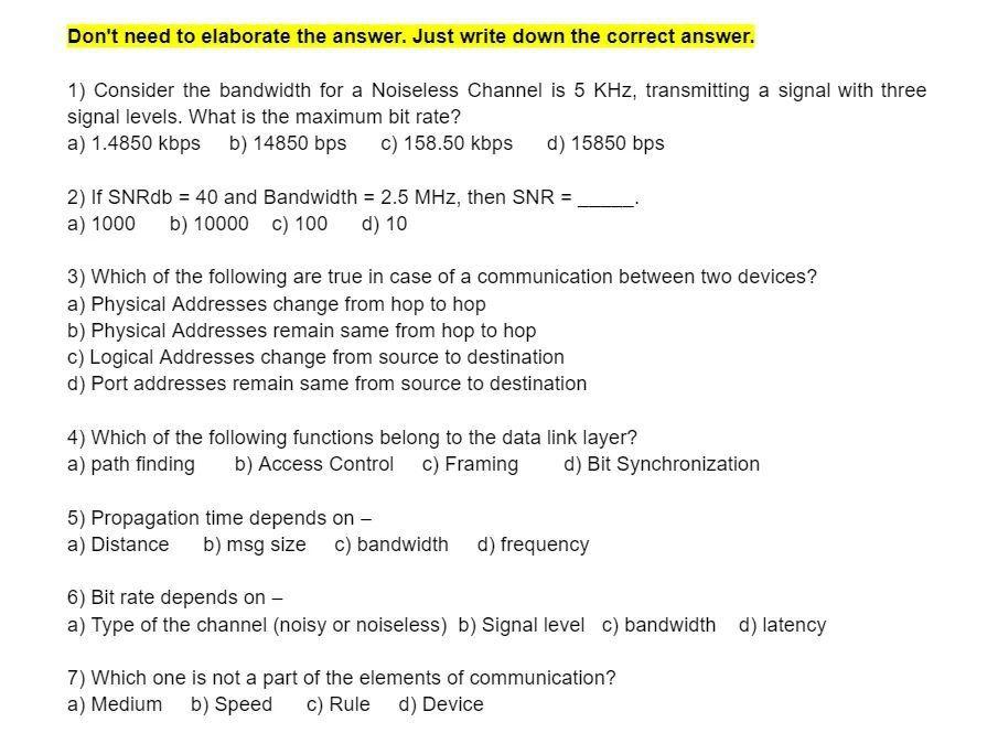 Solved Don't need to elaborate the answer. Just write down | Chegg.com