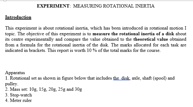 Solved EXPERIMENT: MEASURING ROTATIONAL INERTIA Introduction | Chegg.com