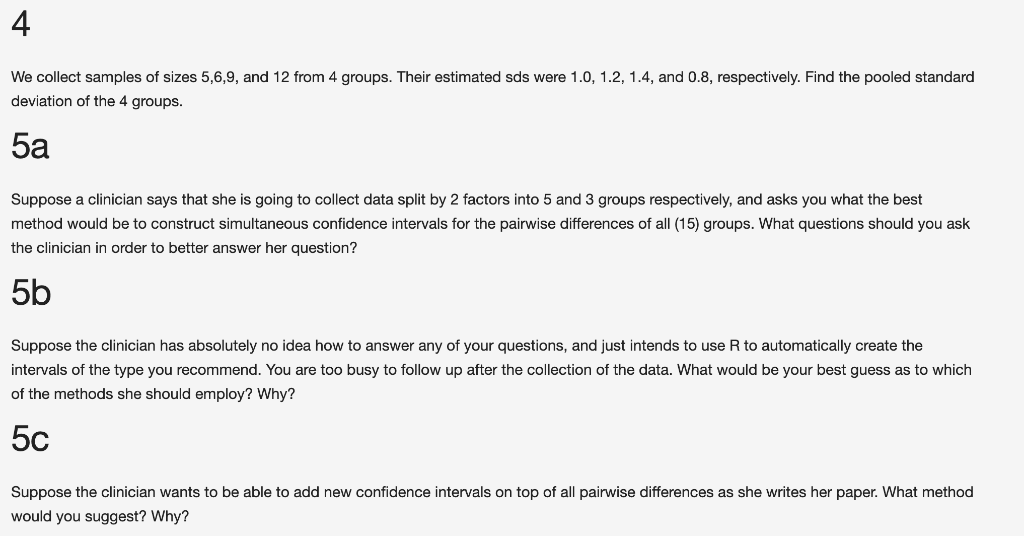 Solved We collect samples of sizes 5,6,9, and 12 from 4 | Chegg.com