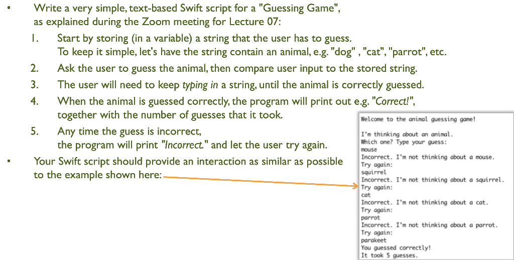Solved Write a very simple, text-based Swift script for a | Chegg.com