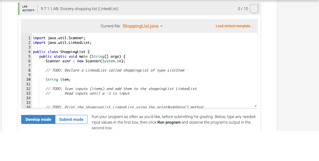 Solved 9.7 LAB: Grocery shopping list (LinkedList) Given a | Chegg.com