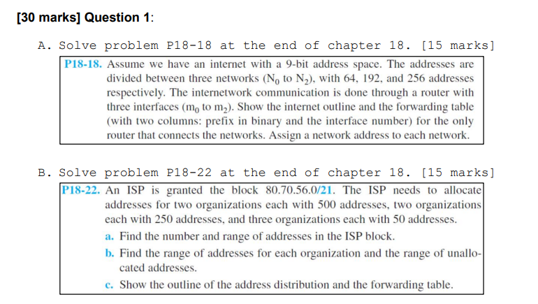 Solved P18-18. Assume we have an internet with a 9-bit | Chegg.com