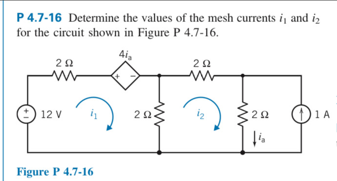 Solved P 4.7-16 ﻿Determine the values of the mesh currents | Chegg.com