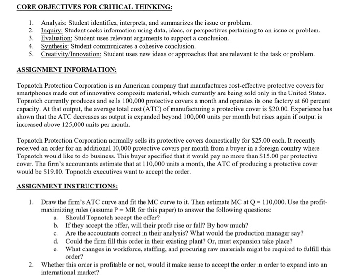 Solved CORE OBJECTIVES FOR CRITICAL THINKING: 1. 2. 3. 4. 5. | Chegg.com