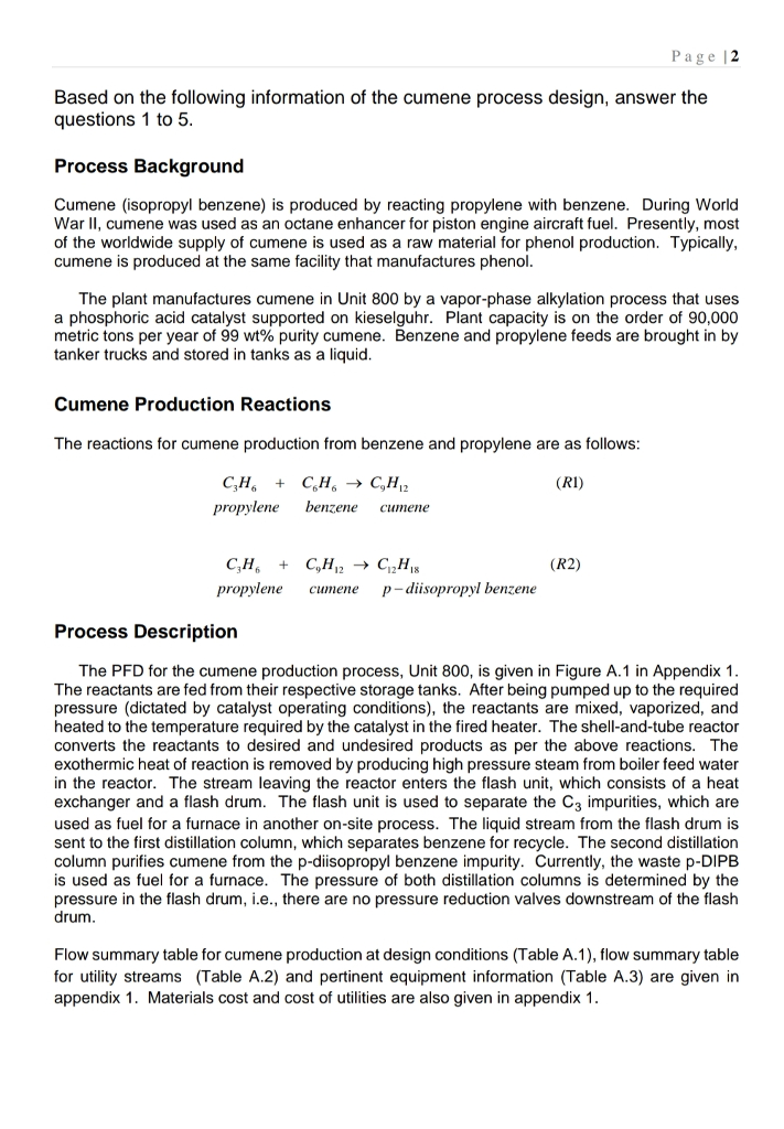 Solved Based on the following information of the cumene | Chegg.com