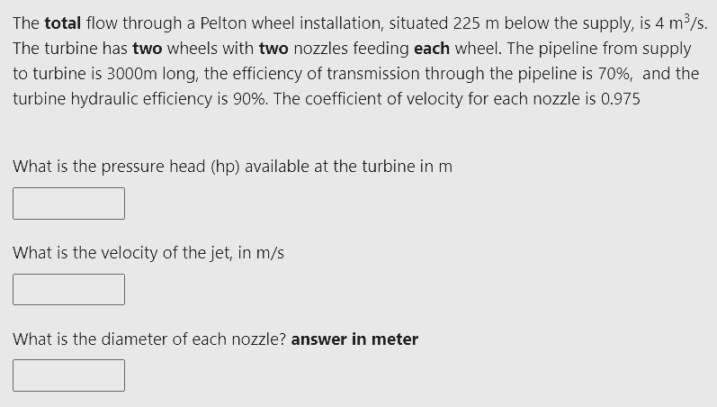 Solved The total flow through a Pelton wheel installation, | Chegg.com