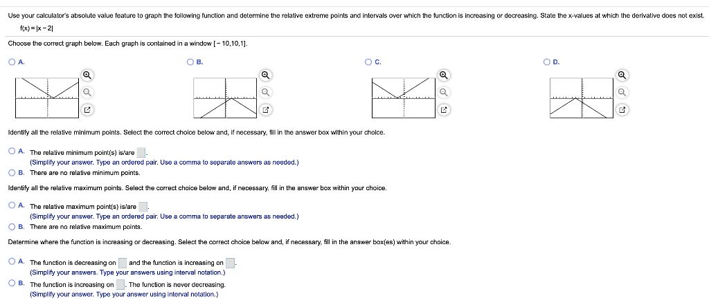 Solved Use your calculator's absolute value feature to graph | Chegg.com