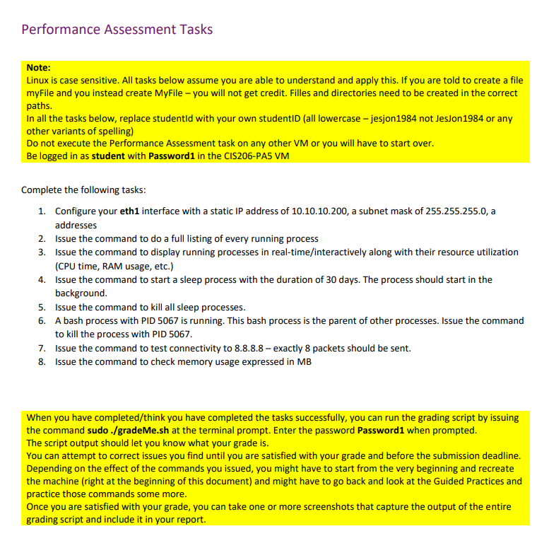 Solved Performance Assessment Tasks Note: Linux is case | Chegg.com