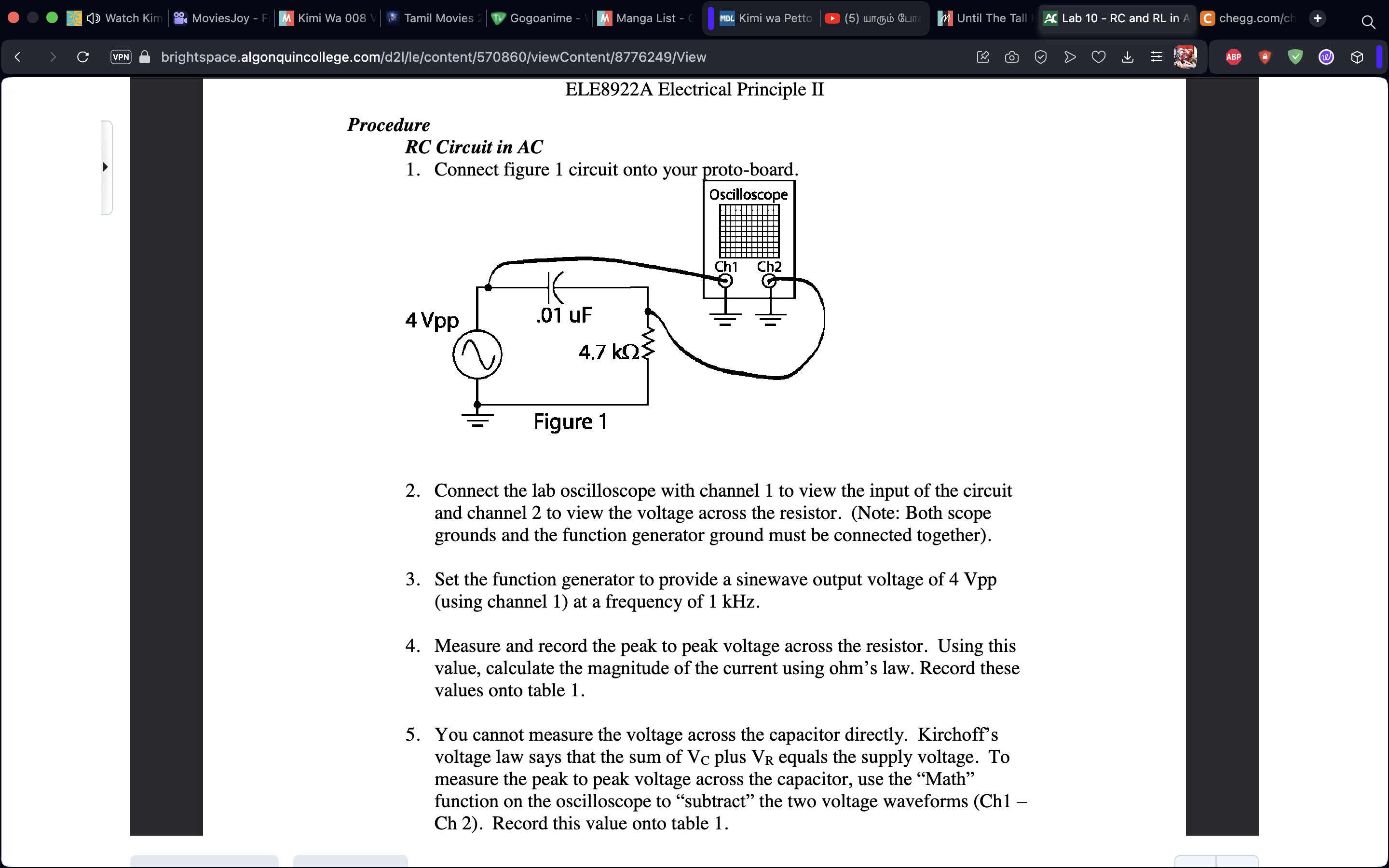 Solved RC Circuit in AC1. ﻿Connect figure 1 ﻿circuit onto | Chegg.com