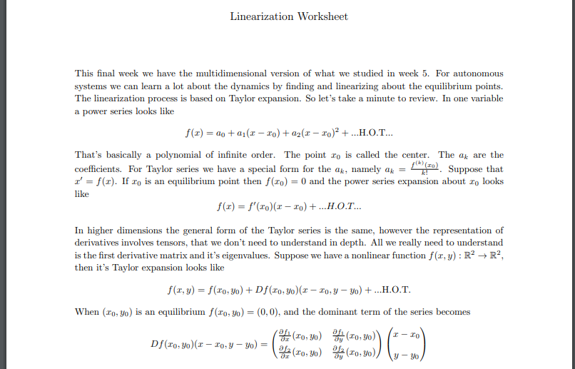 Solved Linearization Worksheet This final week we have the | Chegg.com