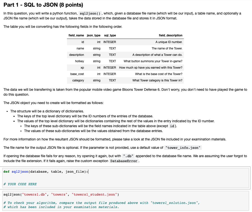 Solved Part 1 - SQL to JSON (8 points) In this question, you | Chegg.com