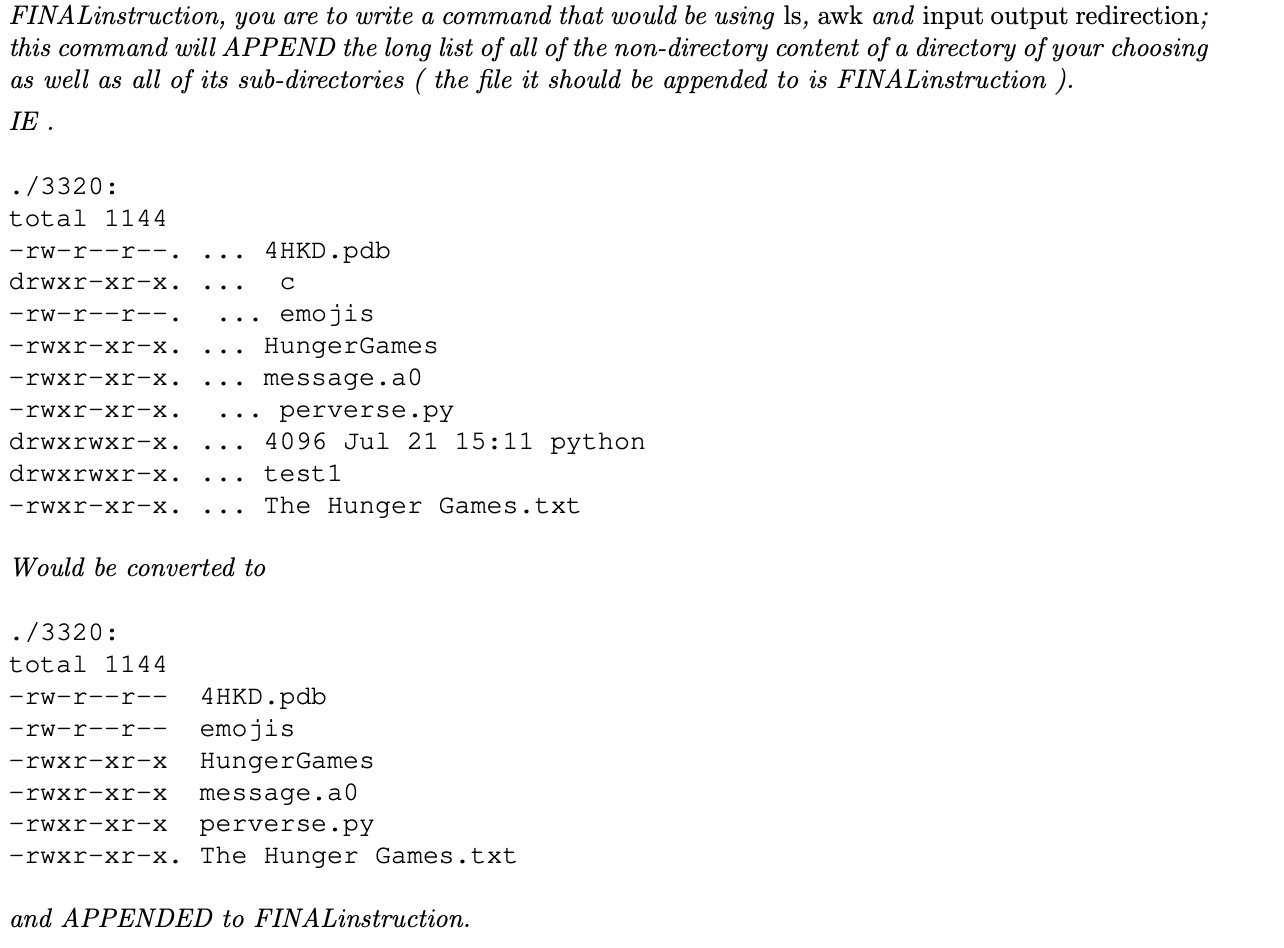 FINALinstruction, you are to write a command that | Chegg.com