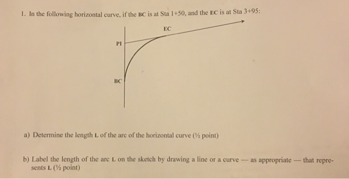 Solved In the following horizontal curve, if the BC is at | Chegg.com