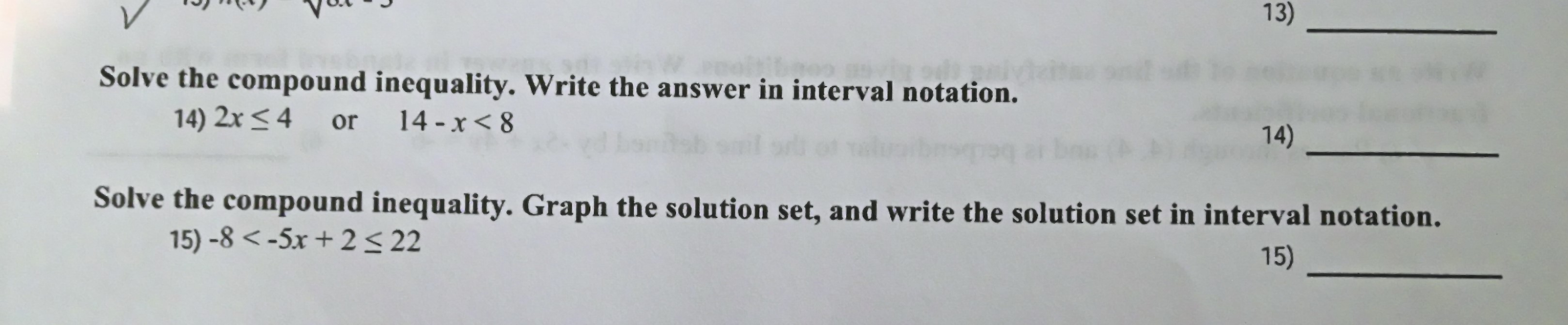 Solved 13) Solve the compound inequality. Write the answer | Chegg.com