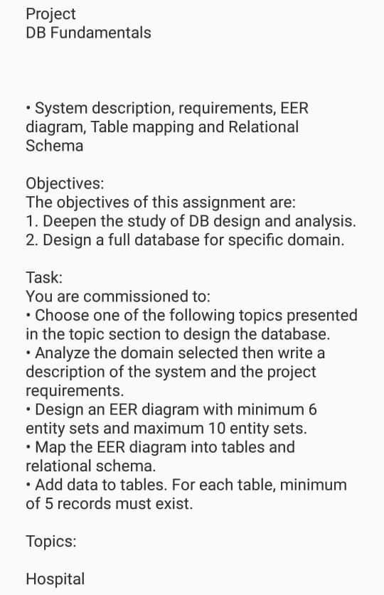 Project DB Fundamentals System description, | Chegg.com