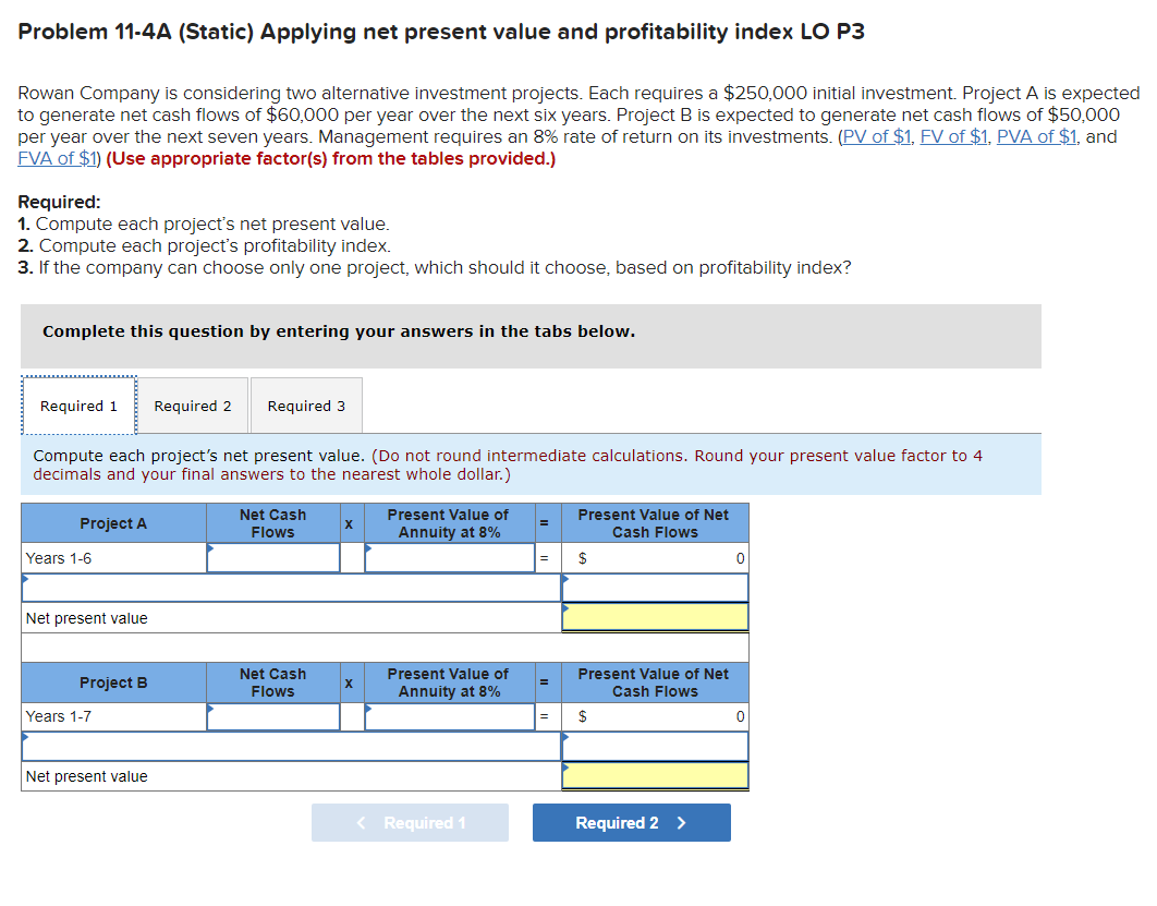 Solved Problem 11-4A (Static) Applying net present value and | Chegg.com