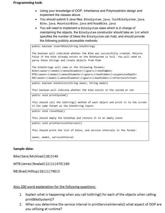 Solved You've been asked by a bike repair shop to implement | Chegg.com