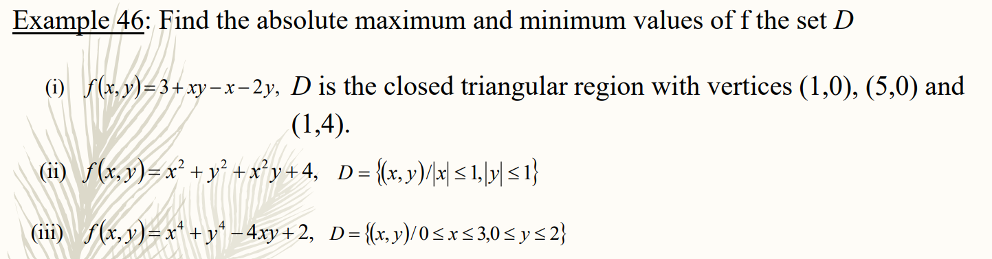 Solved Example 46: Find the absolute maximum and minimum | Chegg.com