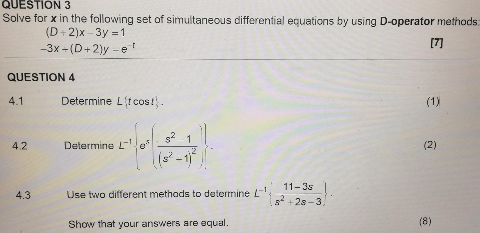 Solved QUESTION 3 Solve for x in the following set of | Chegg.com