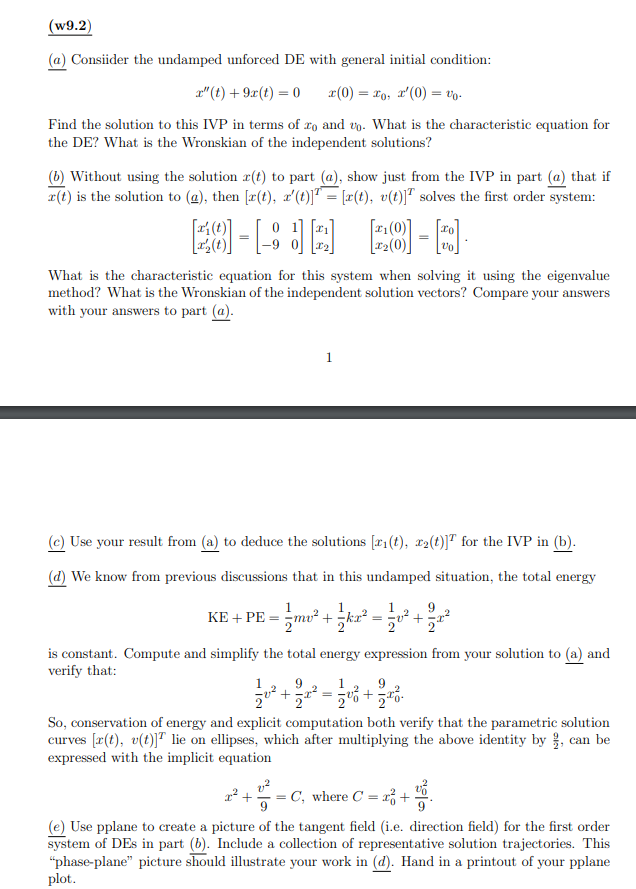 Solved (a) Consiider the undamped unforced DE with general | Chegg.com