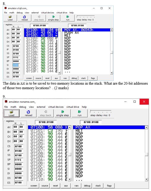Solved - х 8. emulator alq8.com file math debug view | Chegg.com