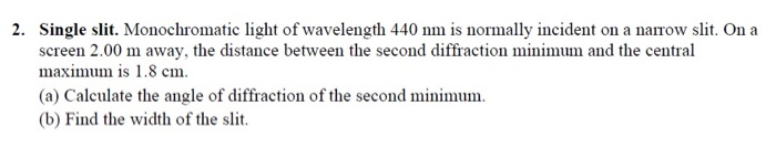 Solved Single slit. Monochromatic light of wavelength 440 nm | Chegg.com