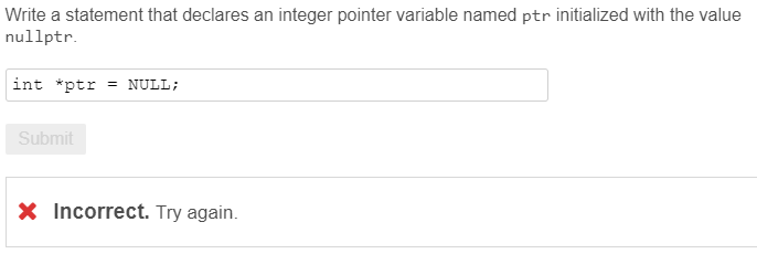 Solved Write a statement that declares an integer pointer | Chegg.com