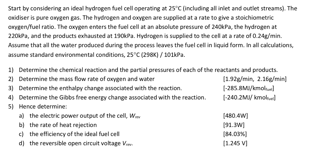Solved Start by considering an ideal hydrogen fuel cell | Chegg.com