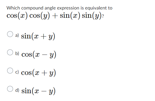 Solved Which compound angle expression is equivalent to | Chegg.com