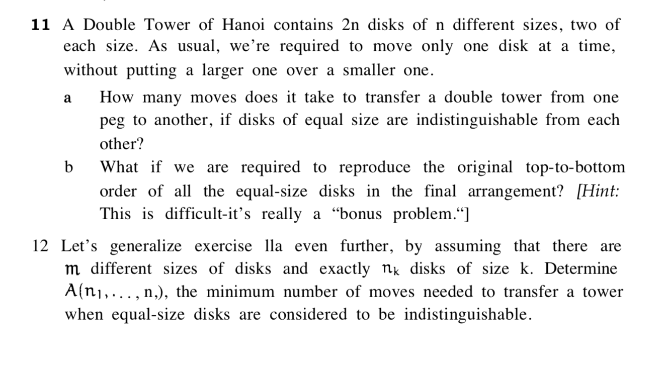 Solved a 11 A Double Tower of Hanoi contains 2n disks of n | Chegg.com