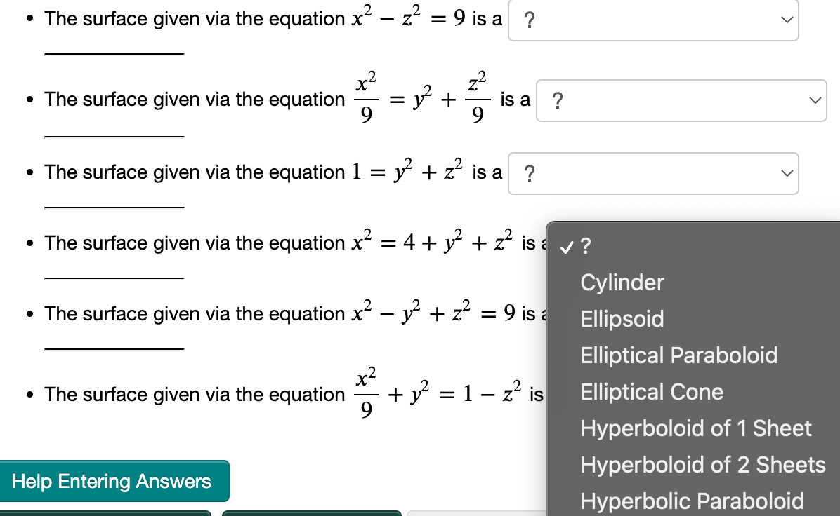 Solved - The surface given via the equation x2−z2=9 is a - | Chegg.com