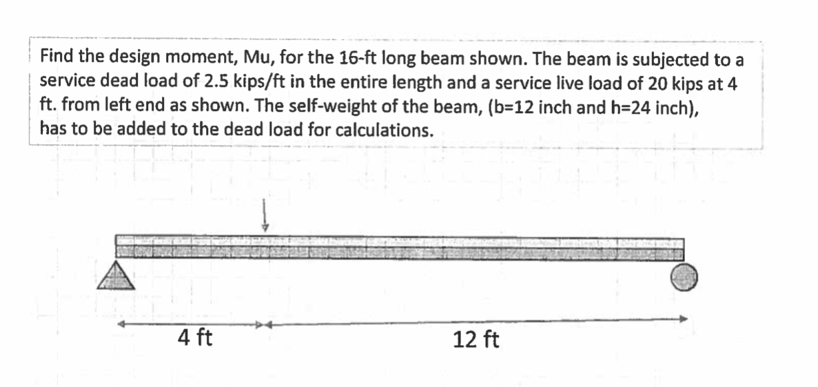Solved Find the design moment, Mu, for the 16ft long beam | Chegg.com