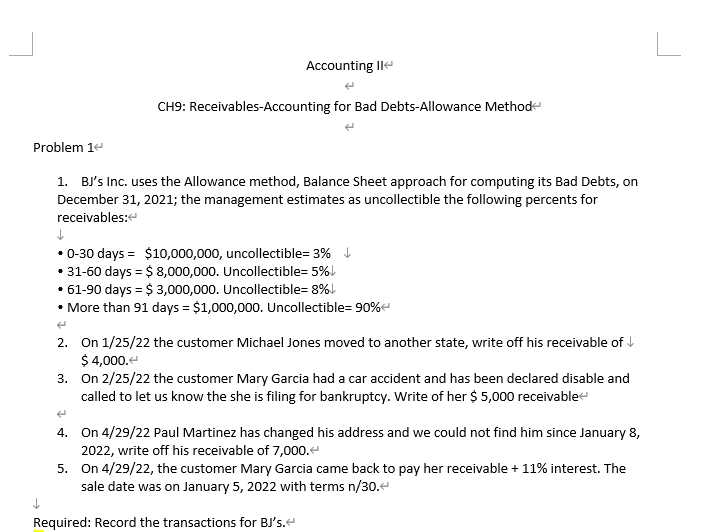 Solved CH9: Receivables-Accounting for Bad Debts-Allowance | Chegg.com