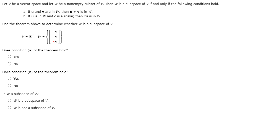Solved Let V be a vector space and let W be a nonempty | Chegg.com