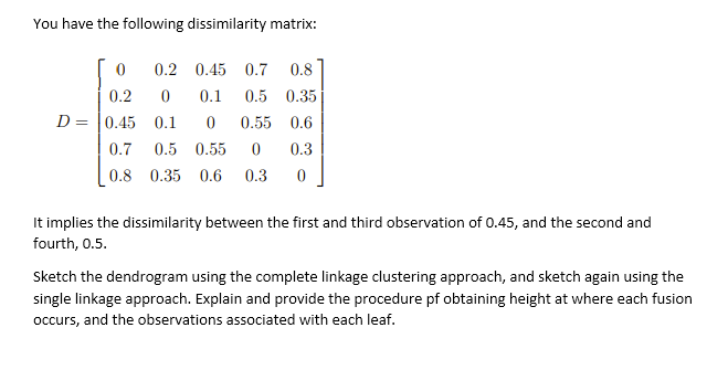 You have the following dissimilarity matrix: 0 0.2 | Chegg.com