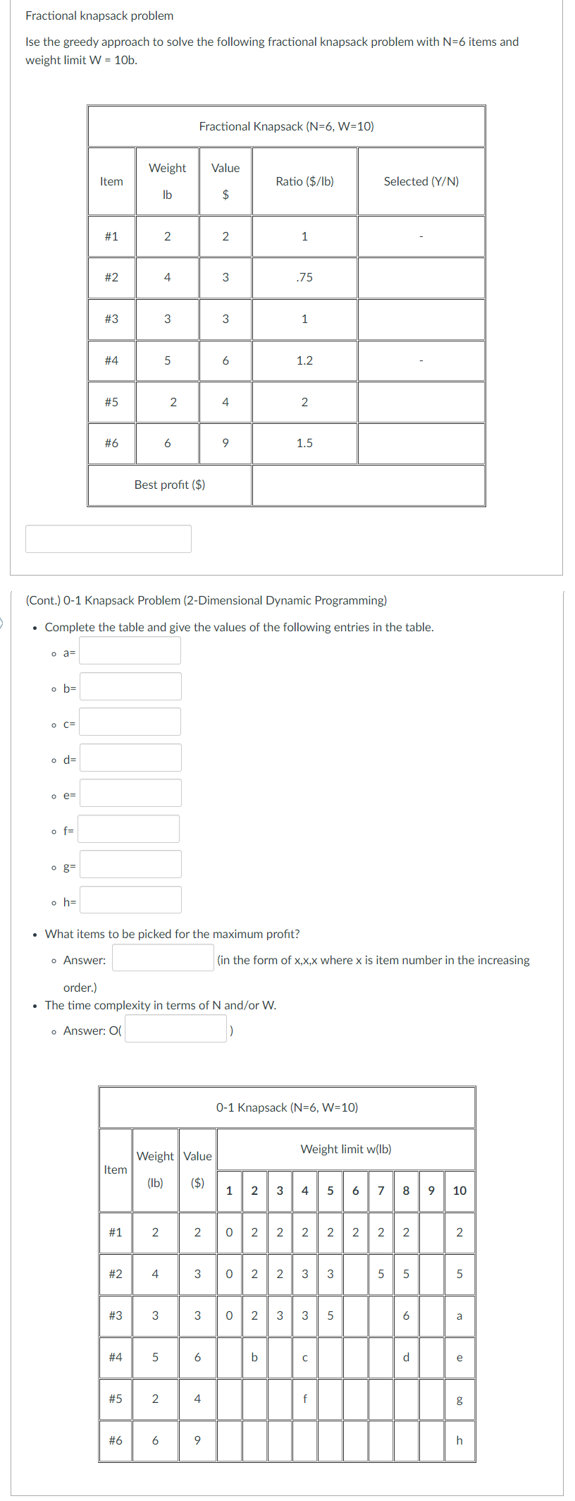 Solved Fractional knapsack problem Ise the greedy approach | Chegg.com Solved Fractional knapsack problem Ise the greedy approach | Chegg.com