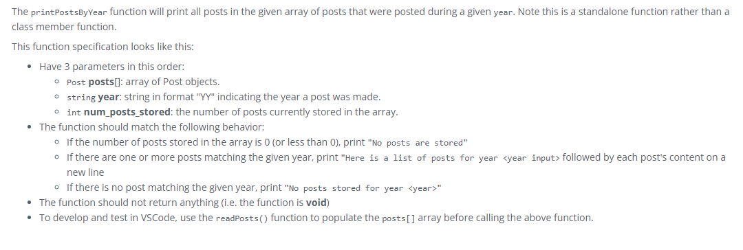 Solved The printPostsByYear function will print all posts | Chegg.com