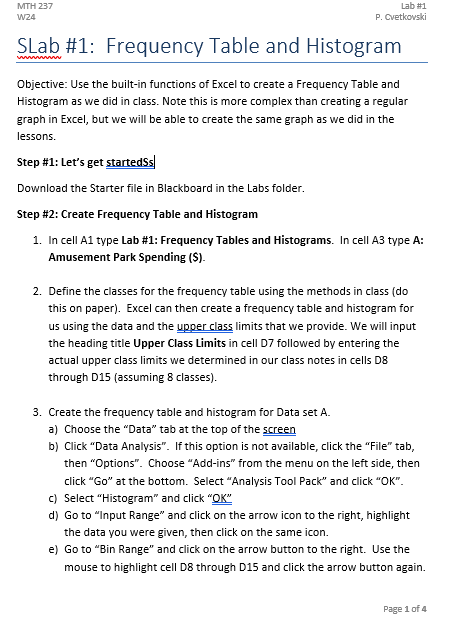 Solved Lab #1: Frequency Table and HistogramObjective: Use | Chegg.com