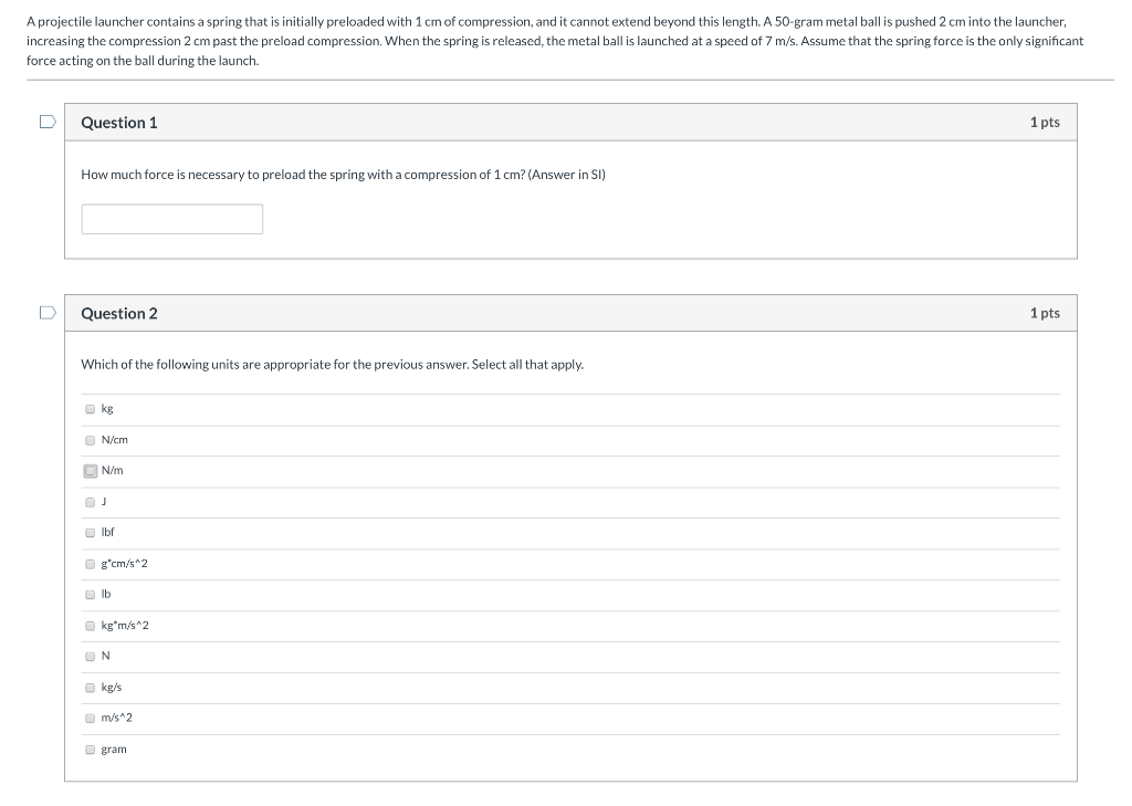 Solved A projectile launcher contains a spring that is | Chegg.com