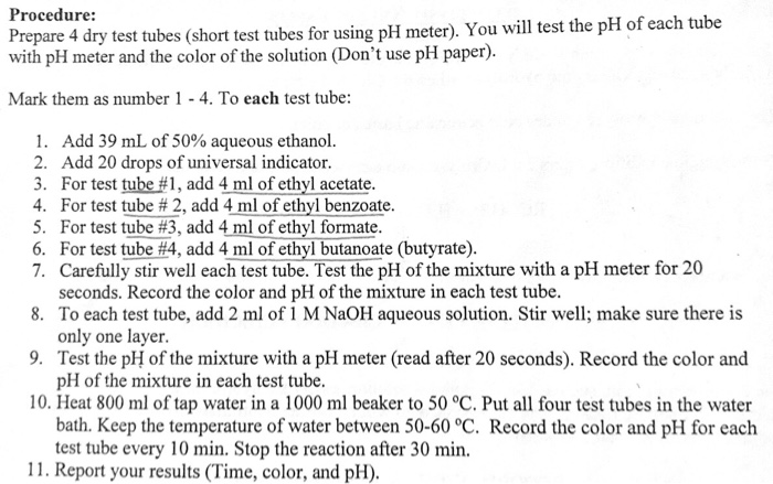 Solved Procedure: Prepare 4 dry test tubes (short test tubes | Chegg.com
