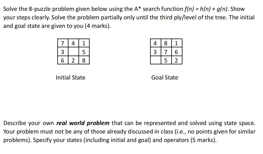 Solved Solve the 8-puzzle problem given below using the A* | Chegg.com