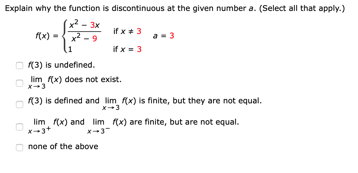 Solved Explain why the function is discontinuous at the | Chegg.com